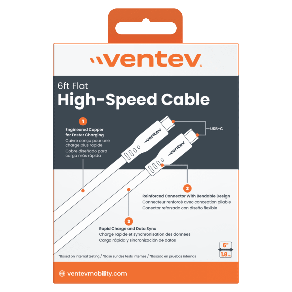 Ventev - Flat USB C to USB C High Speed Tangle-Free Cable 6ft - Gray ...